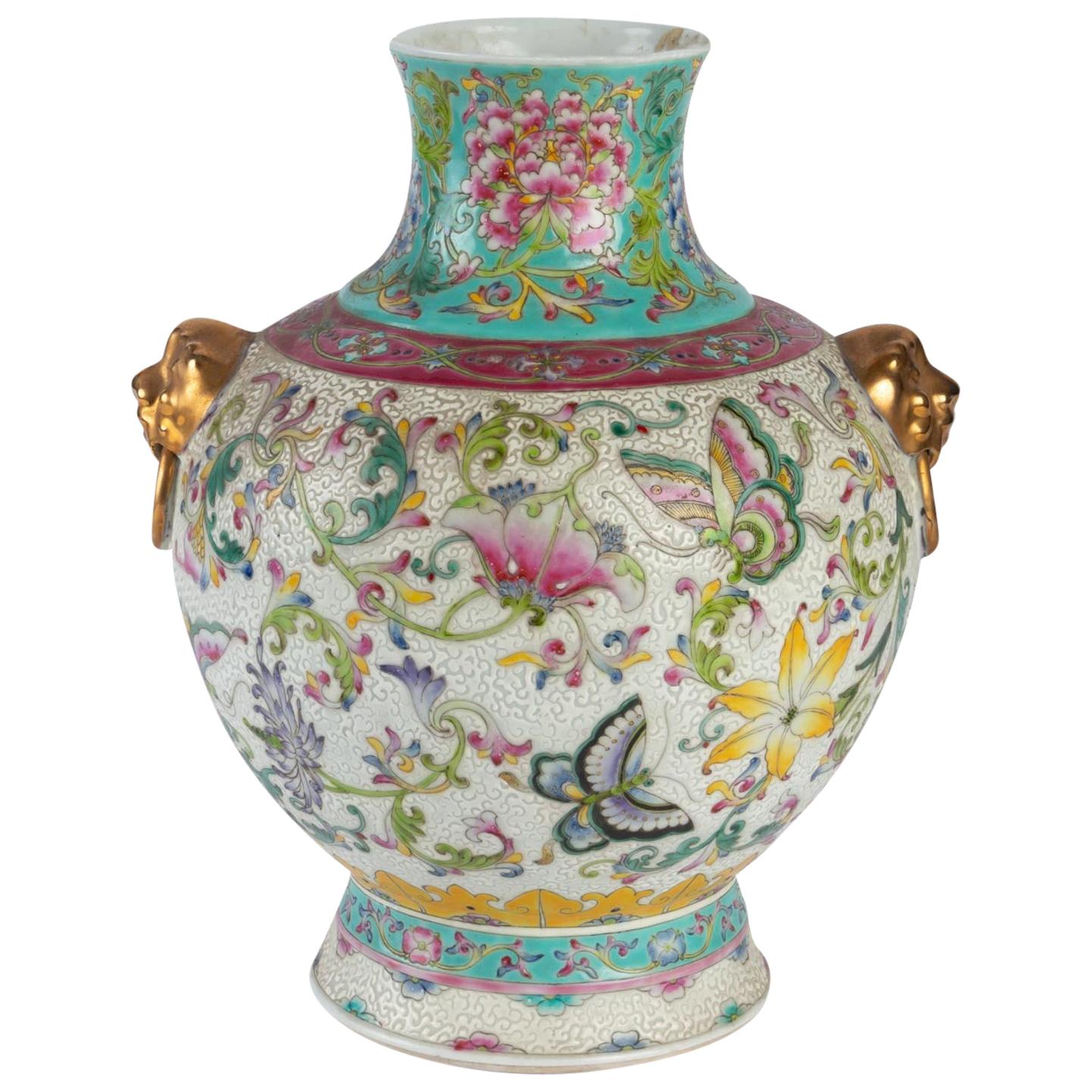 Samson Floral Decorated Lidded Porcelain Vase For Sale at 1stDibs