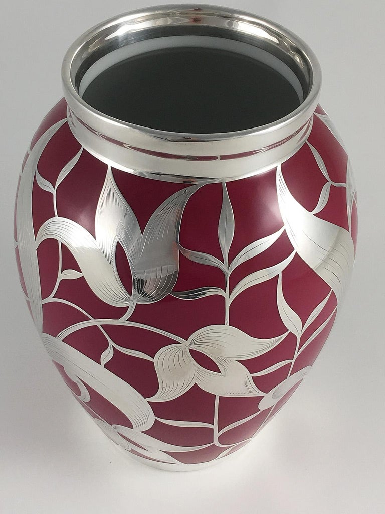 Porcelain Vase Flowers Silver Overlay Friedrich Wilhelm Spahr, 1930s ...