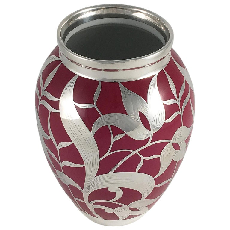 Porcelain Vase Flowers Silver Overlay Friedrich Wilhelm Spahr, 1930s ...