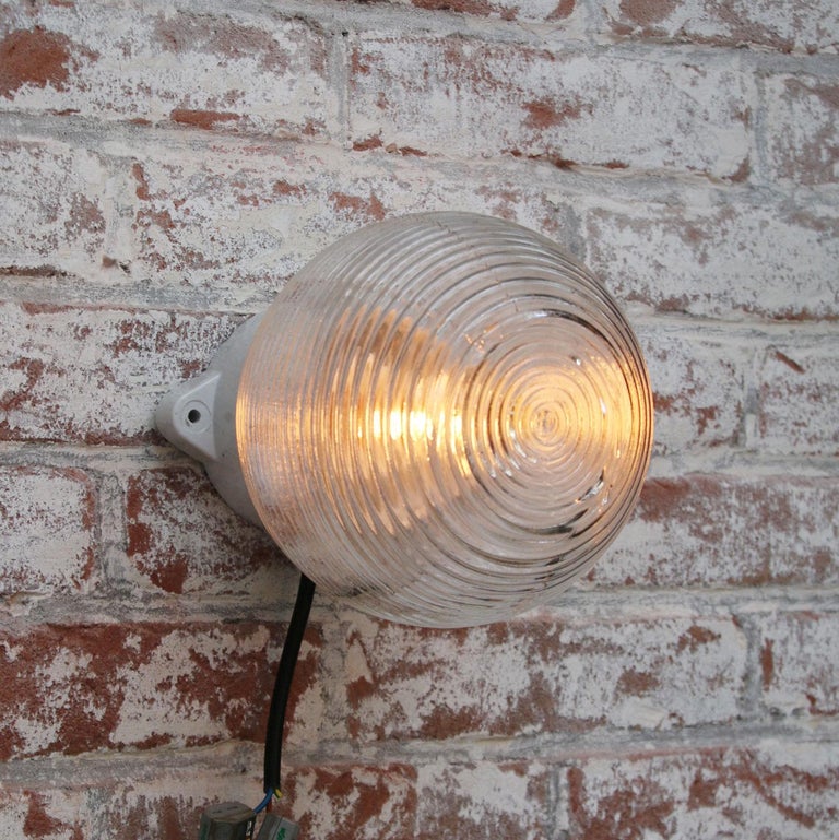 Porcelain Vintage Industrial Striped Glass Wall Lamp Scones at 1stDibs