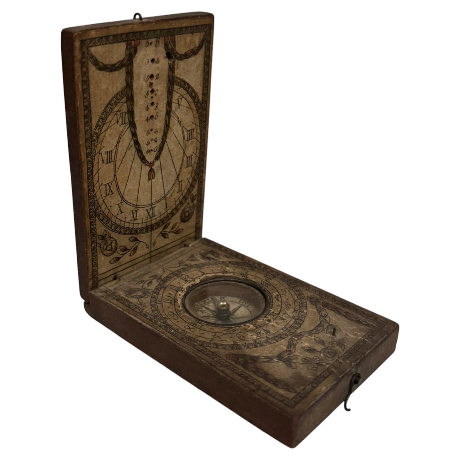 : Wooden pocket diptych sundial Ernst Christoph Stocket. Germany 1780 ...