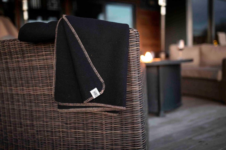 Portia Black Merino Wool Blanket with Alpaca and Silk Finish, Porch ...
