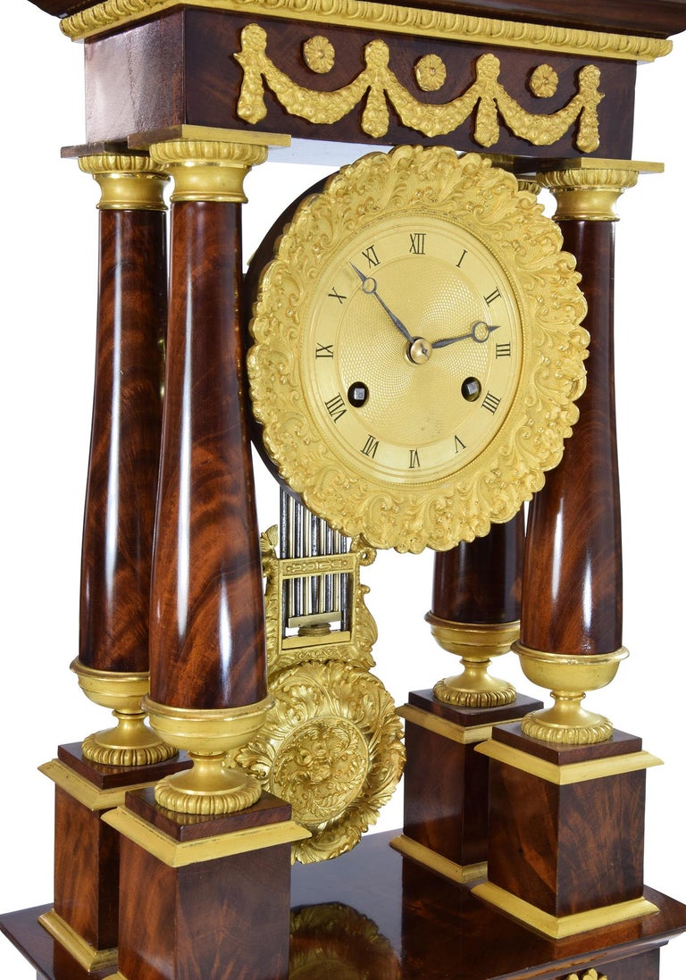 Portico clock in mahogany and bronze mercury gilding 1840 For Sale at ...