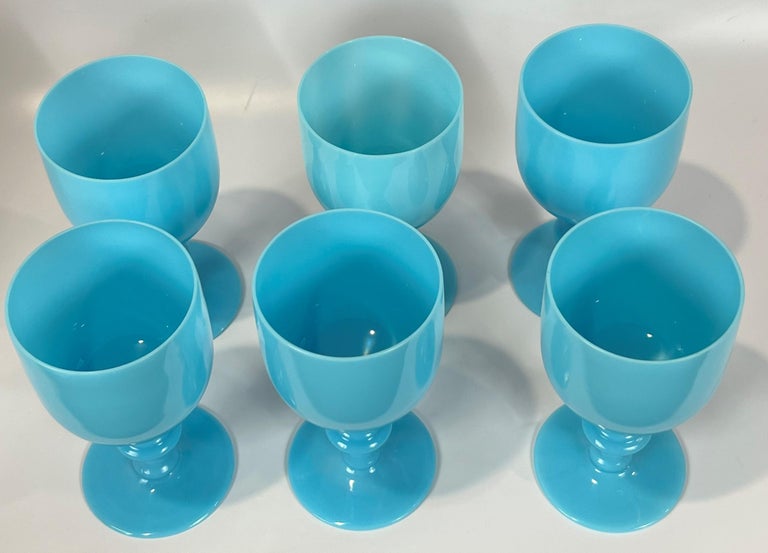 Portieux Vallerysthal '6' Wine Goblets Opaline Blue For Sale at 1stDibs