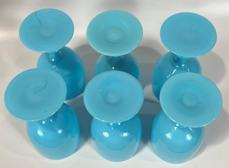 Portieux Vallerysthal '6' Wine Goblets Opaline Blue For Sale at 1stDibs