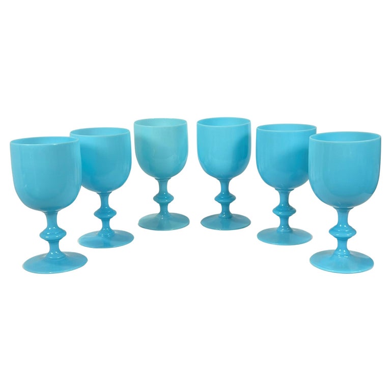Portieux Vallerysthal '6' Wine Goblets Opaline Blue For Sale at 1stDibs