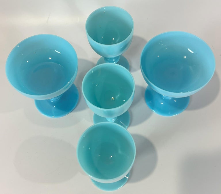 Portieux Vallerysthal Blue Opaline '2' Cordial '2' Sherbert Glasses 1930's +1 For Sale at 1stDibs