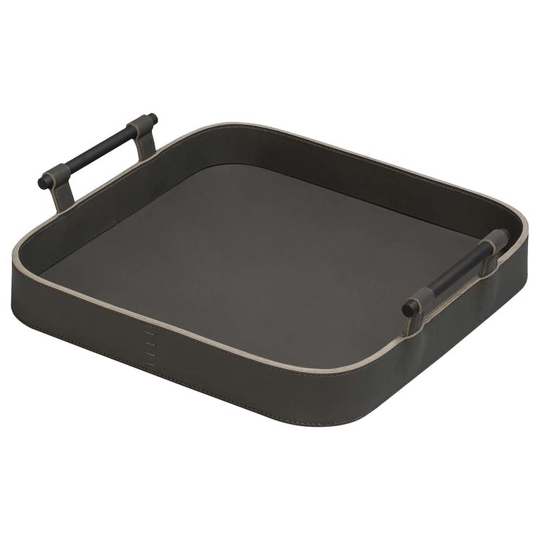 Portofino Large Square Tray in Black Leather For Sale at 1stDibs