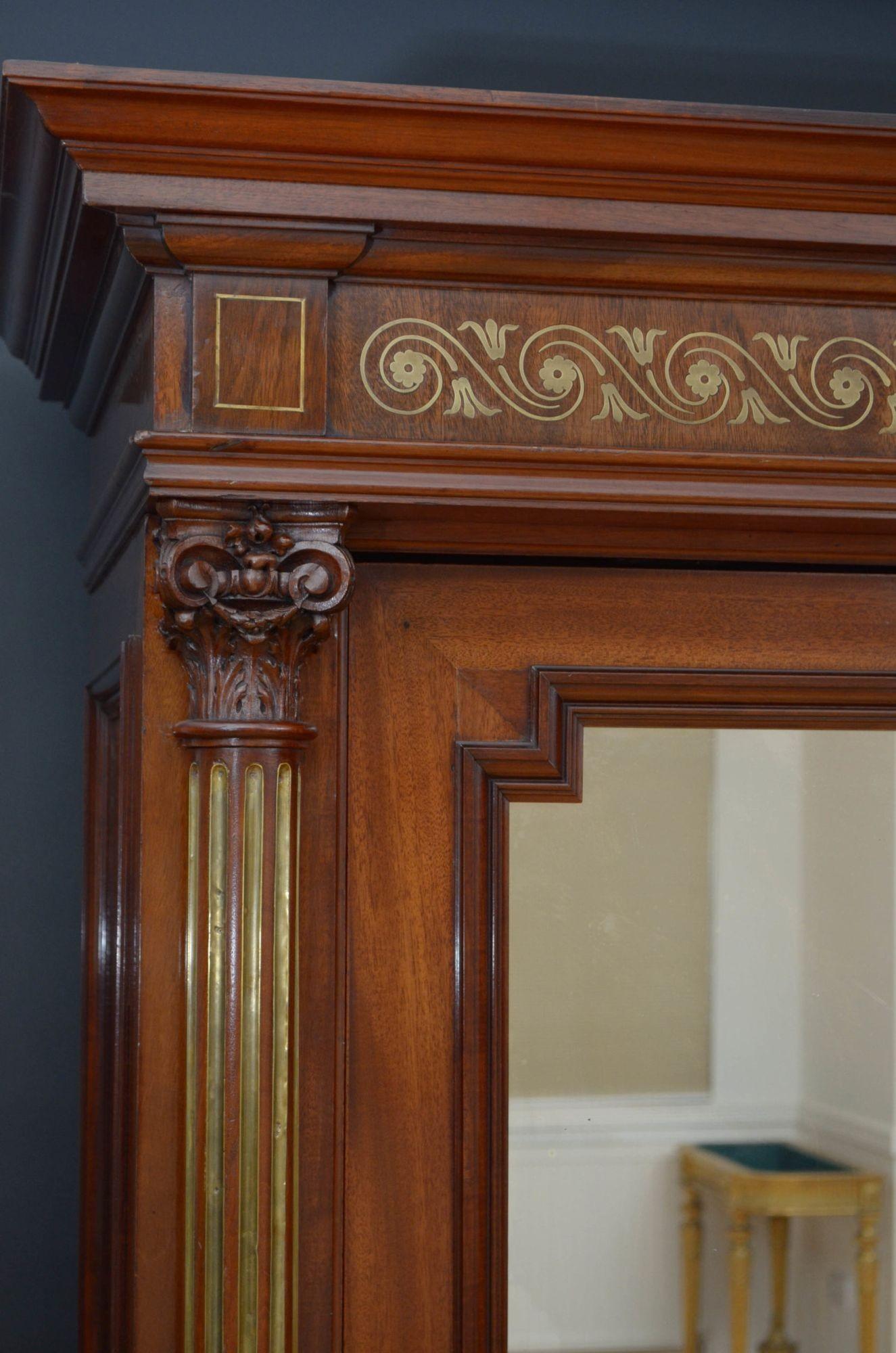 Portois and Fix Brass Inlaid Wardrobe in Mahogany For Sale at 1stDibs