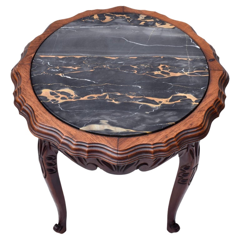 Portoro Black Marble Antique Country French Side Table For Sale at 1stDibs