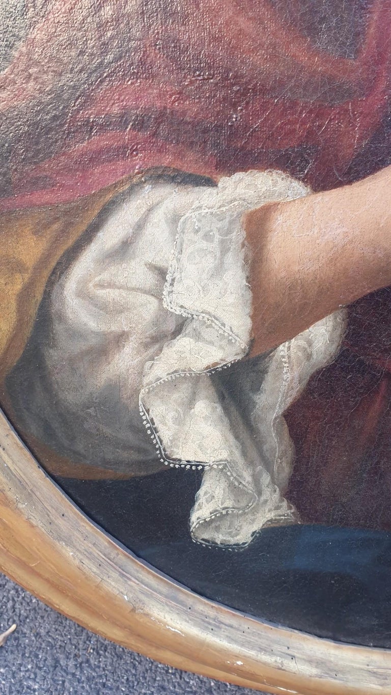 Portrait of Lady with a Fan, Framed Oval, 18th Century For Sale at 1stDibs