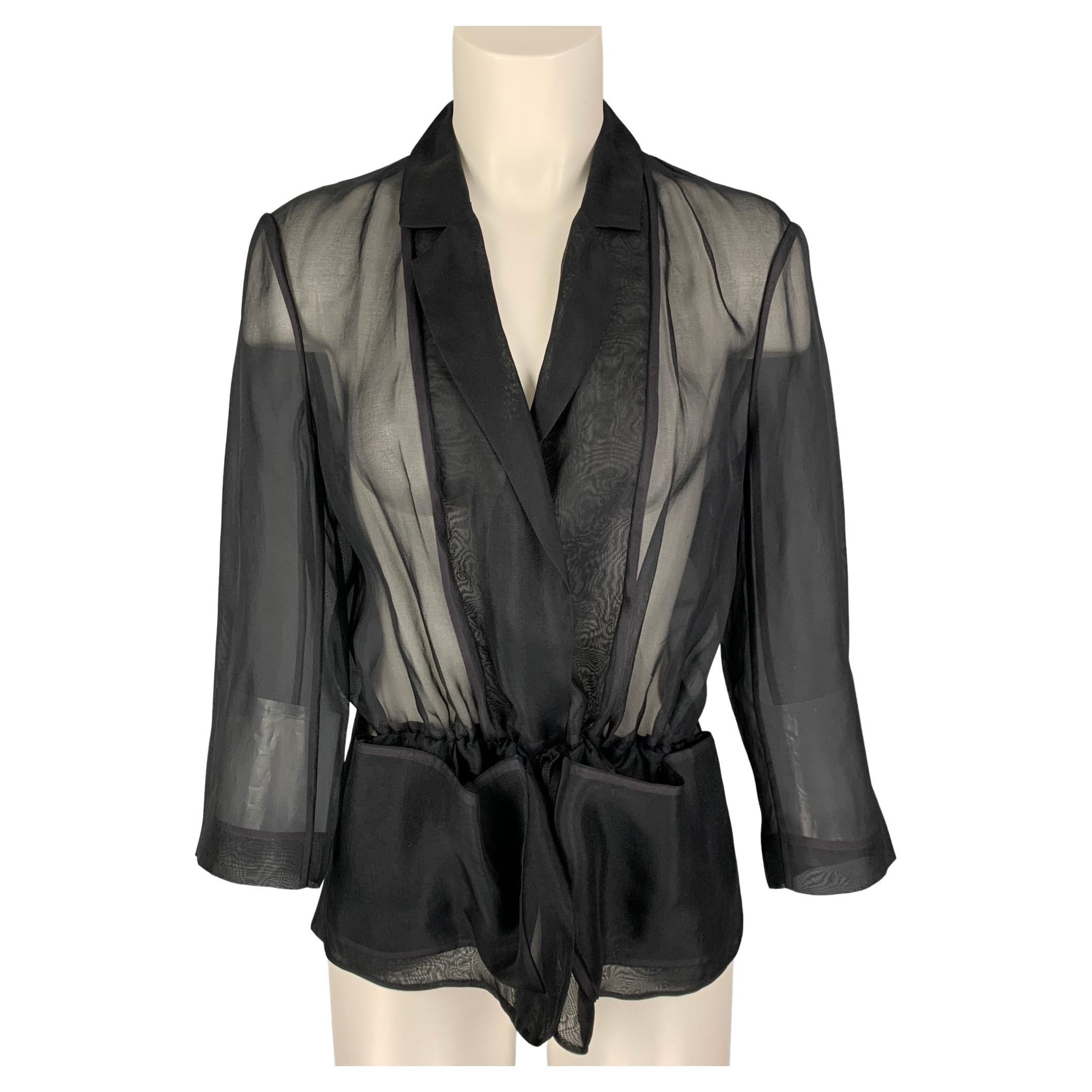 PORTS 1961 Size 8 Black See Through Notch Lapel Jacket For Sale at 1stDibs