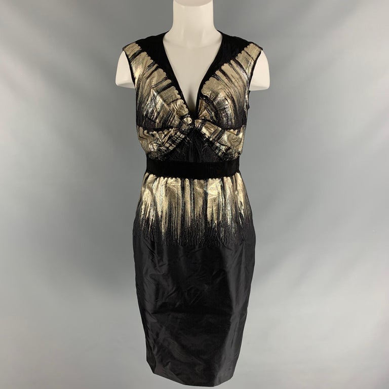 PORTS 1961 Size 4 Black, Gold and Silver Ruched Cocktail Dress For Sale ...