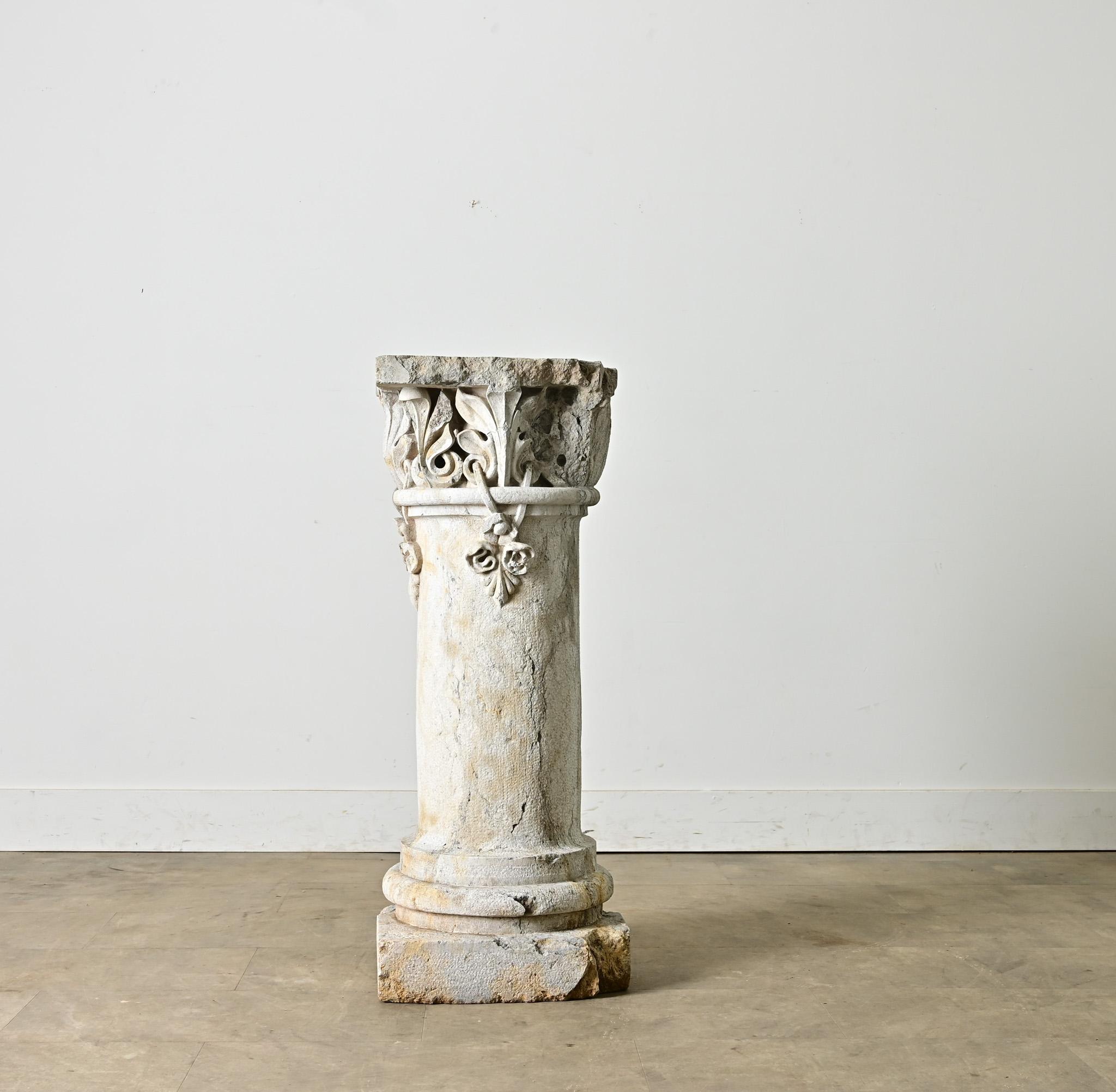Portuguese 18th Century Carved Stone Column For Sale at 1stDibs