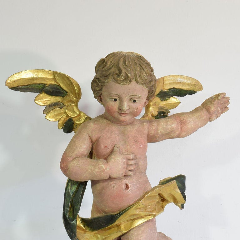 Portuguese 18th Century Carved Wooden Baroque Angel at 1stDibs