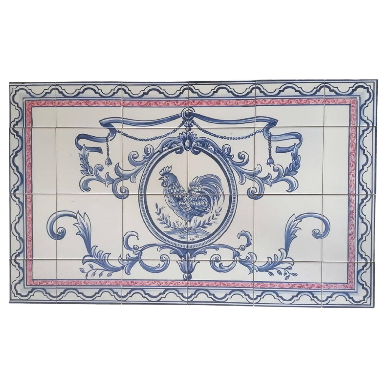 Rooster Tile Mural in Pure Clay and Fine Ceramic, Portuguese Tiles For ...