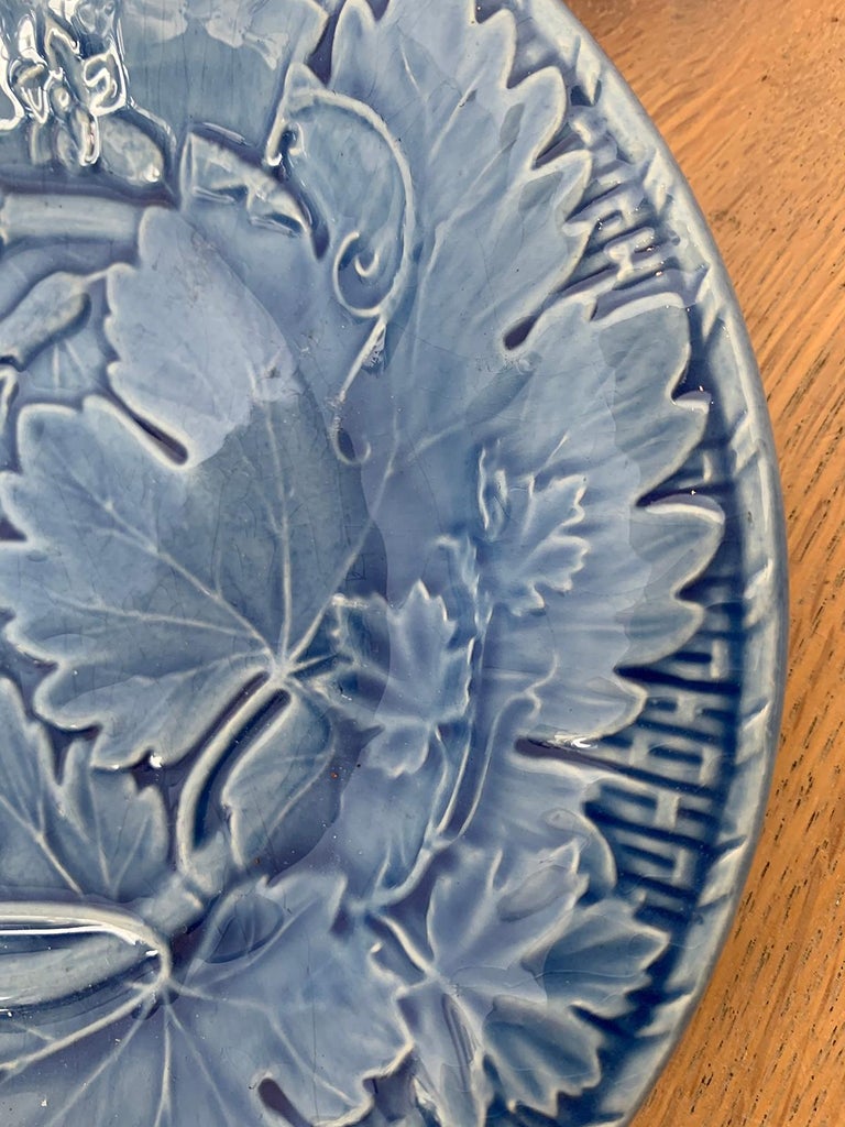 Portuguese Blue Tobacco Leaf and Basket Weave Majolica Plate by ...