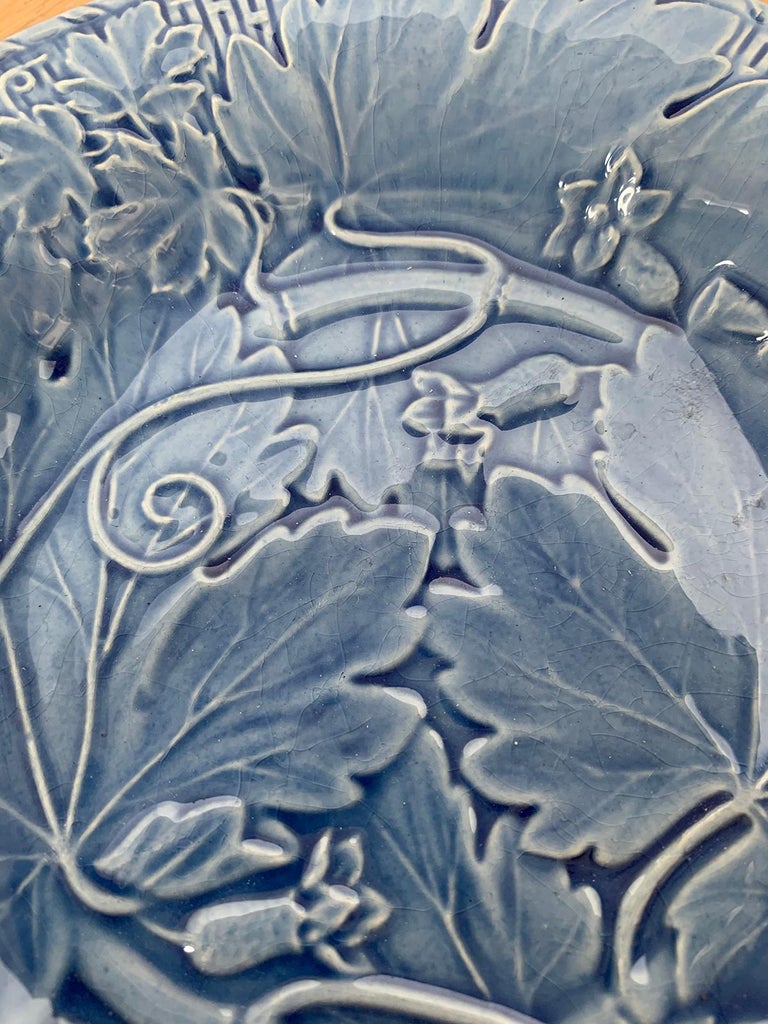 Portuguese Blue Tobacco Leaf and Basket Weave Majolica Plate by ...