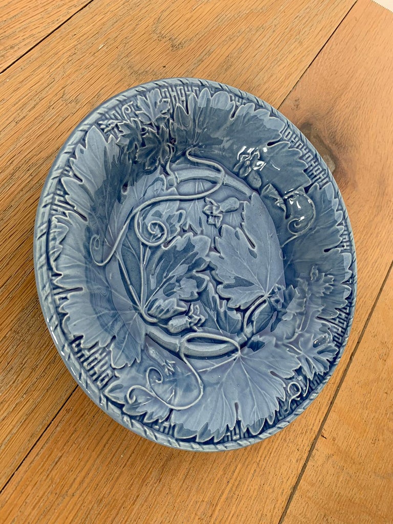 Portuguese Blue Tobacco Leaf and Basket Weave Majolica Plate by ...