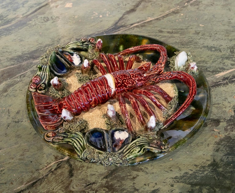 Portuguese Decorative Ceramic Plate with Lobster For Sale at 1stDibs