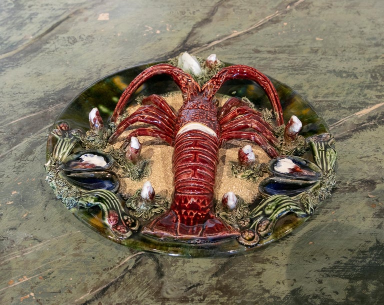 Portuguese Decorative Ceramic Plate with Lobster For Sale at 1stDibs