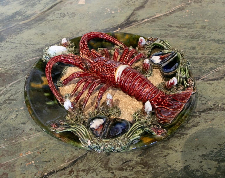 Portuguese Decorative Ceramic Plate with Lobster For Sale at 1stDibs