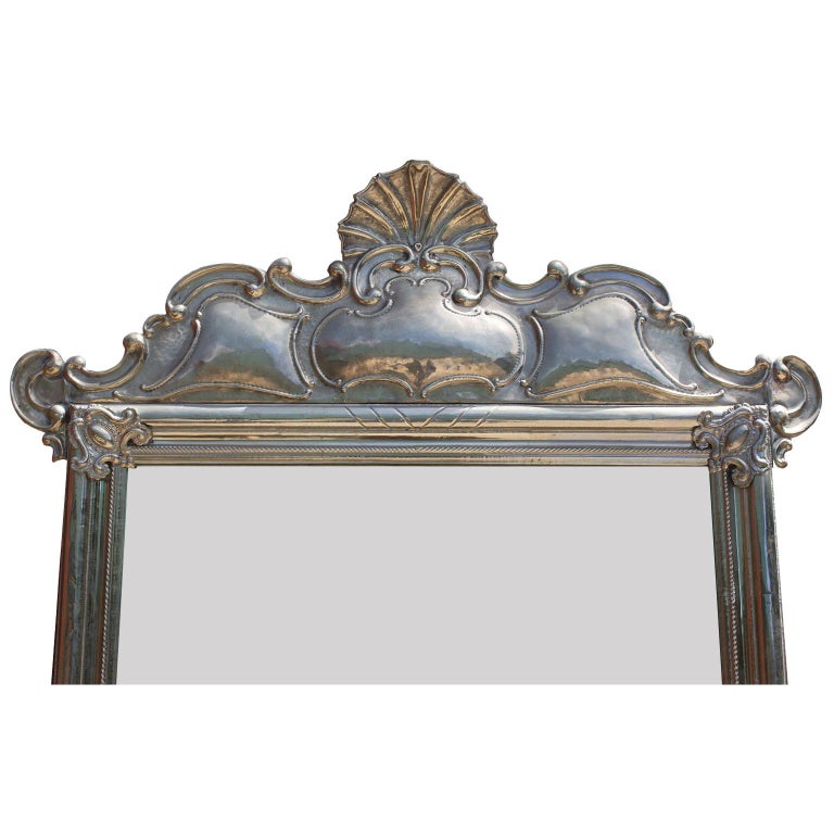 Portuguese Embossed Alpaca Silver Mirror Frame with a Seashell and ...