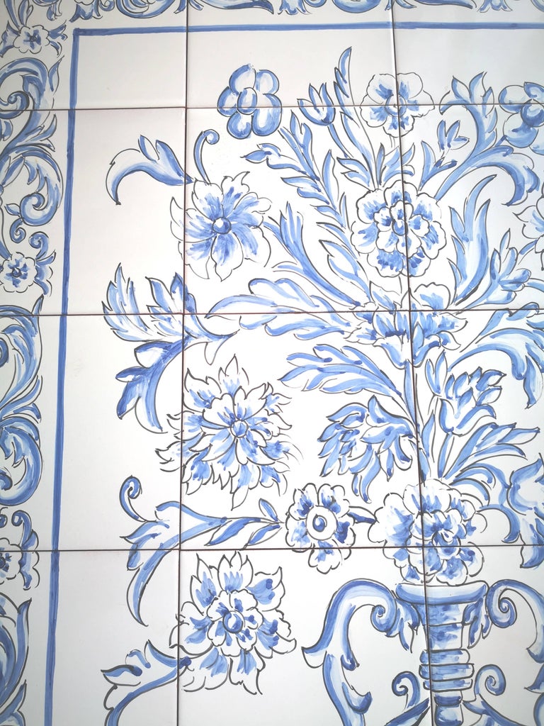 Portuguese Hand-Painted Glazed Ceramic Tile Panel at 1stDibs