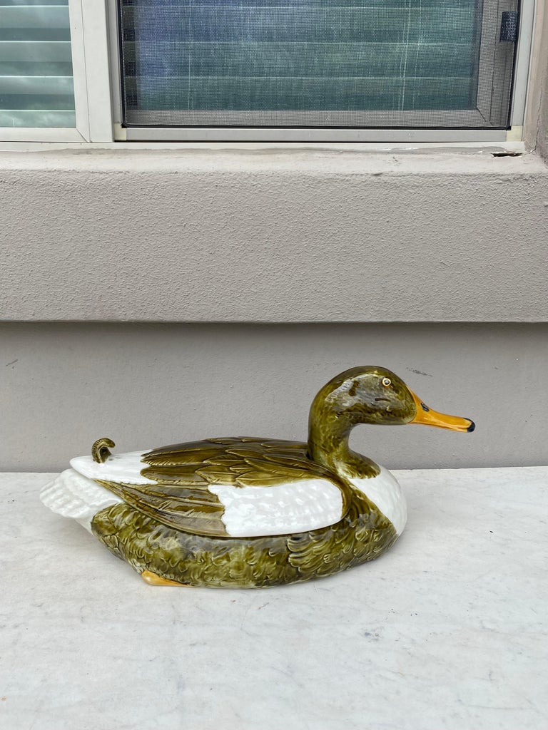 Portuguese Large Majolica Duck Tureen Box Secla For Sale at 1stDibs