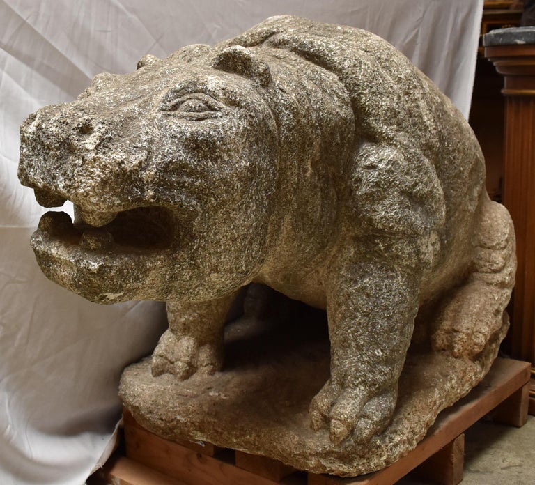 Portuguese Pair of Carved Stone Hippos, 18th Century For Sale at 1stDibs