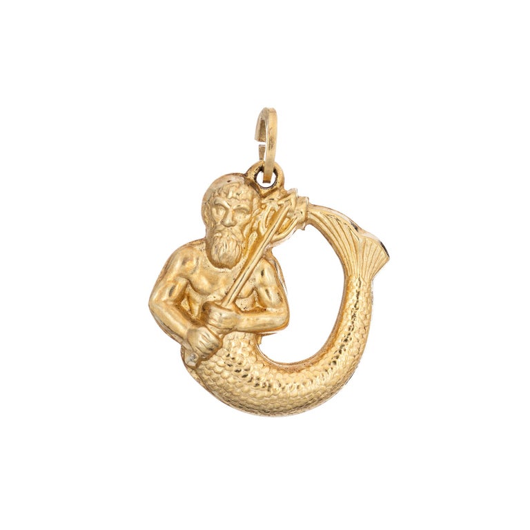 Poseidon Charm Vintage 14k Yellow Gold King Neptune Pendant Estate ...