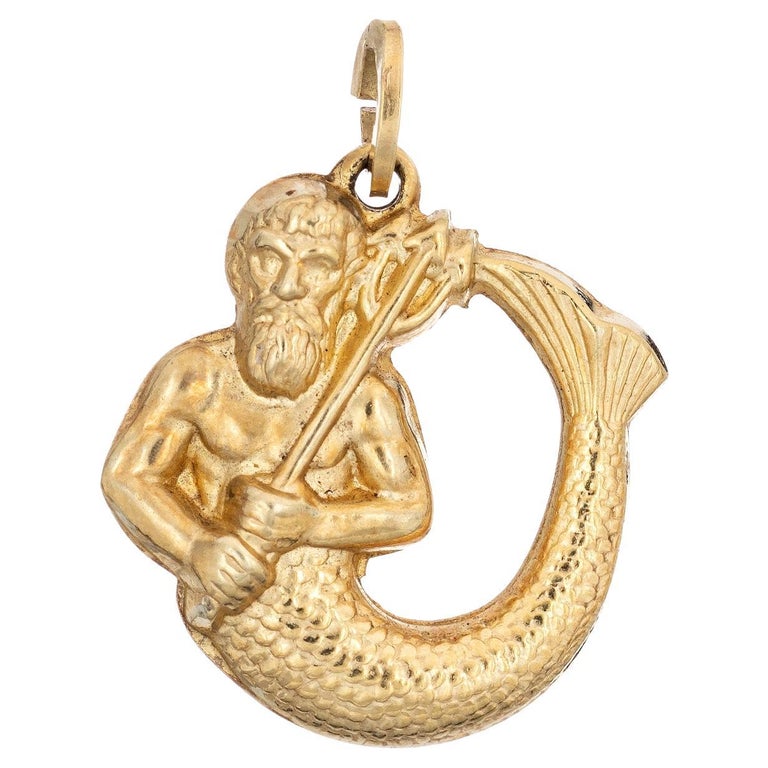 Poseidon Charm Vintage 14k Yellow Gold King Neptune Pendant Estate ...