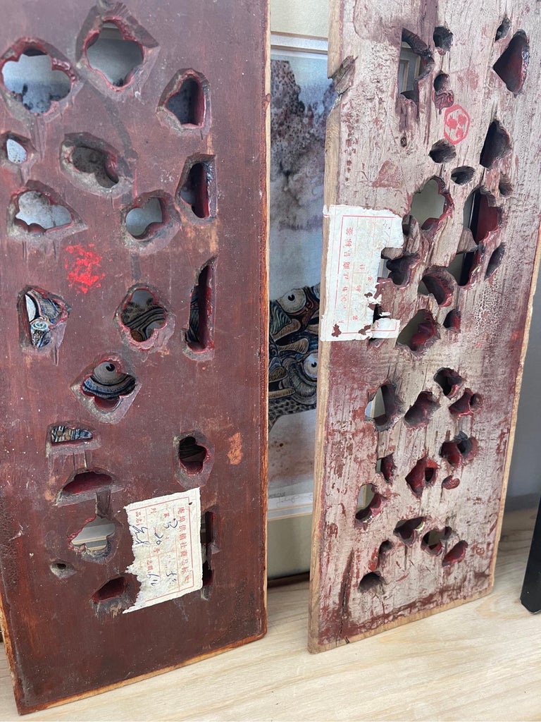 Possibly Antique Wood Panels with Intricate Hand Carving Pair For Sale ...