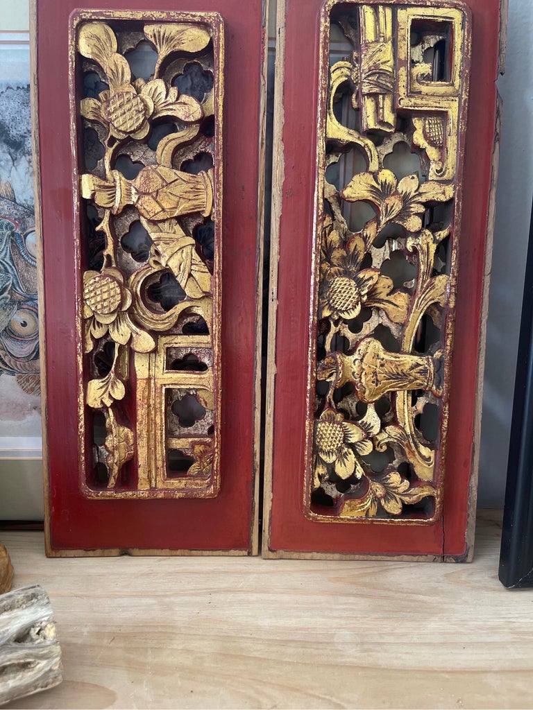 Possibly Antique Wood Panels with Intricate Hand Carving Pair For Sale ...