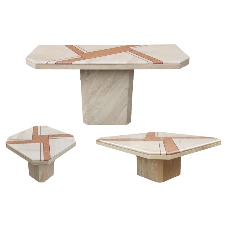 Post-Modern 1970s Italian Marble Coffee + Console + Side Table Set Trio ...