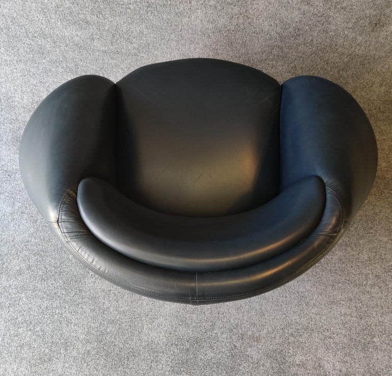 Post-Modern 1980s, Sculptural Dark Blue Leather Lounge Chair Pierre ...