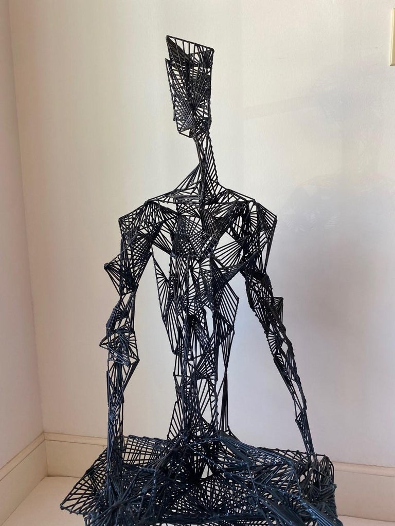 Post Modern Abstract Sculpture Man Sitting on Bench For Sale at 1stDibs