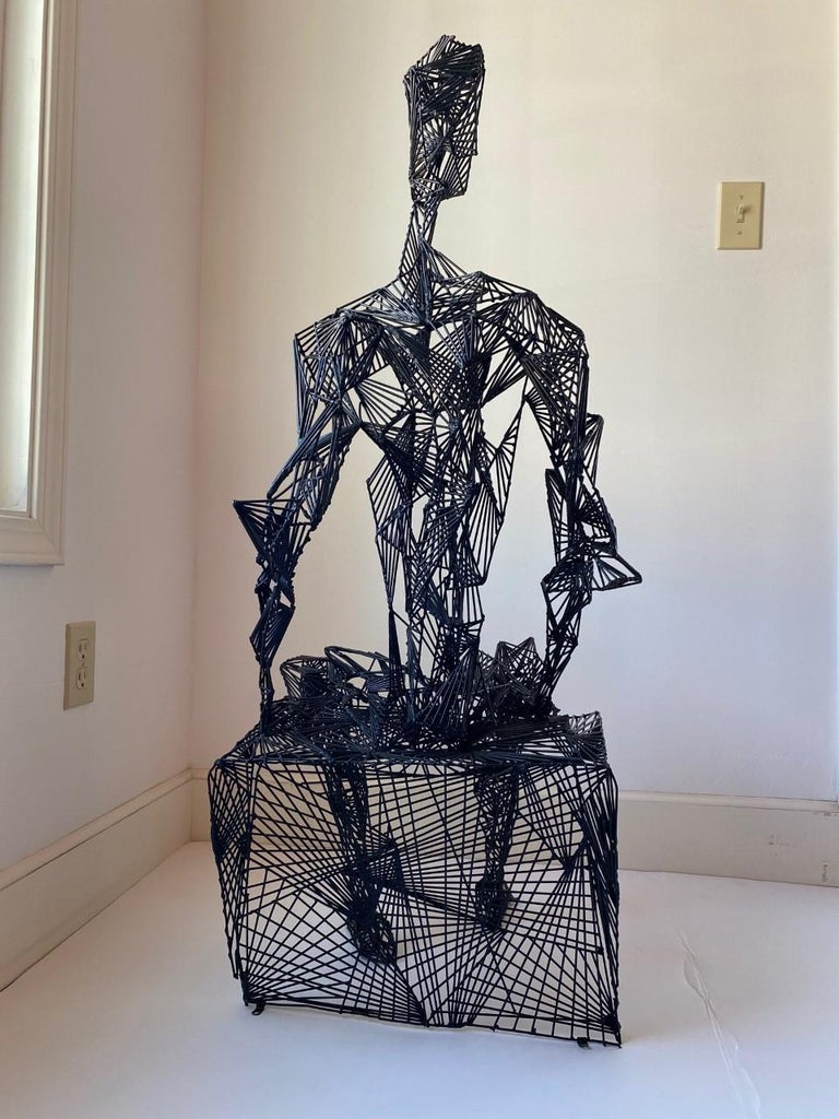 Post Modern Abstract Sculpture Man Sitting on Bench For Sale at 1stDibs