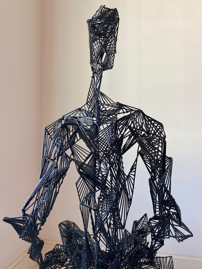 Post Modern Abstract Sculpture Man Sitting on Bench For Sale at 1stDibs