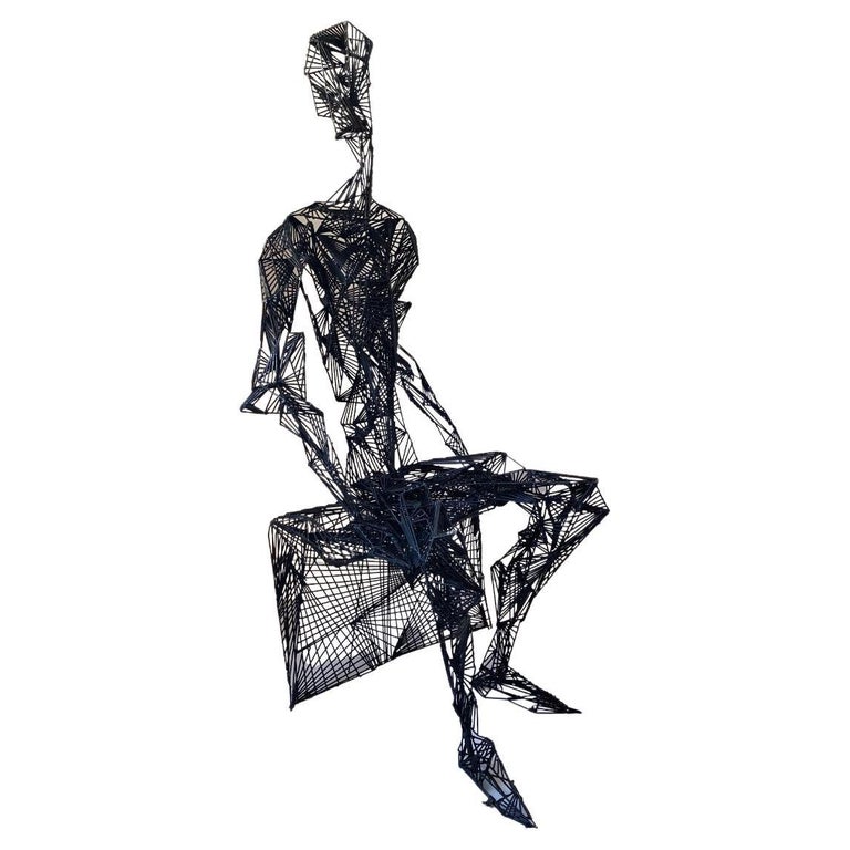Post Modern Abstract Sculpture Man Sitting on Bench For Sale at 1stDibs