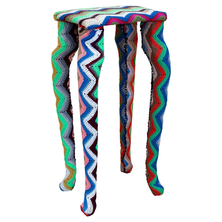 Post Modern Artist Designed Retro Crochet Accent Stool For Sale at 1stDibs