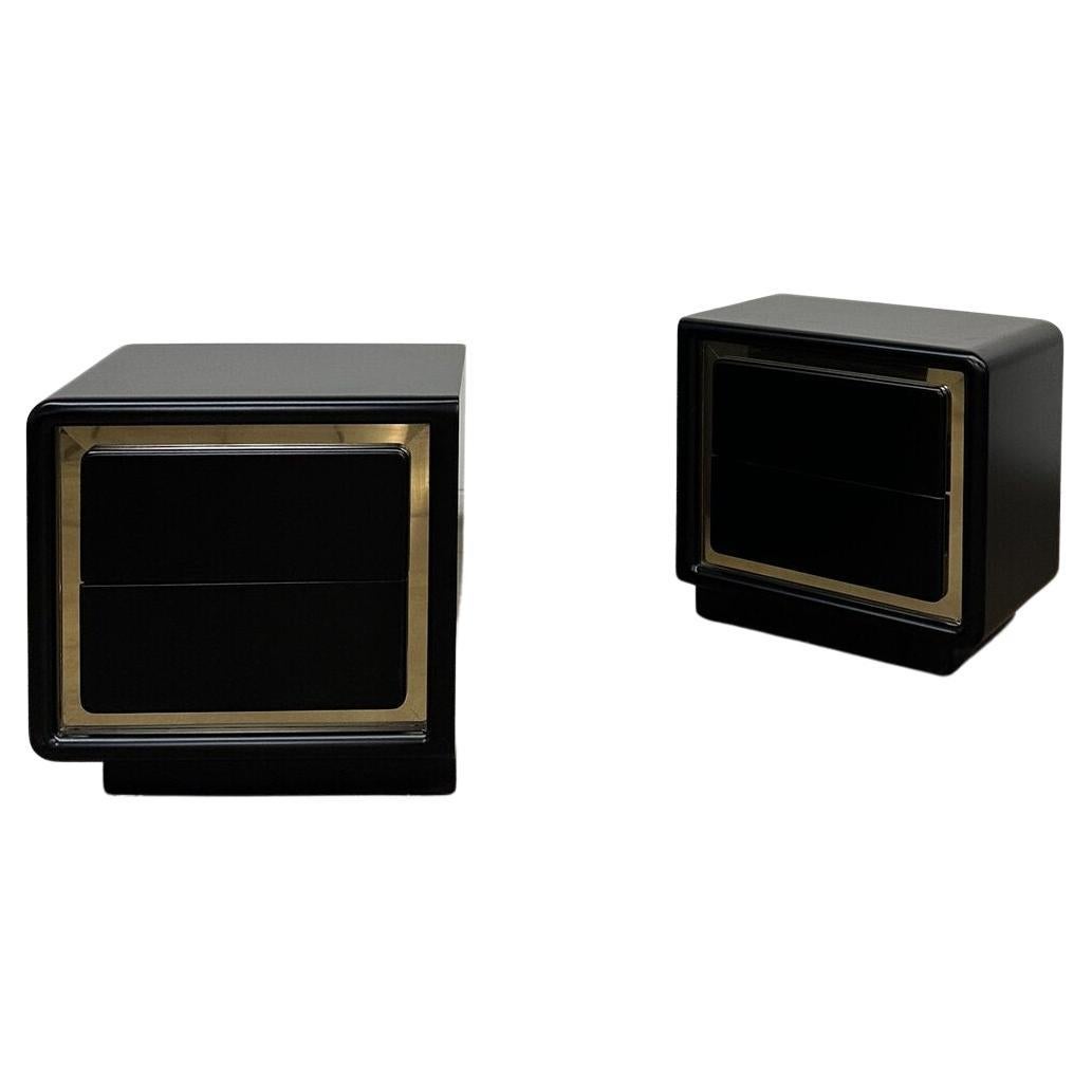 Tower Nightstand in Black Lacquered Wood and Smoked Glass For Sale at ...