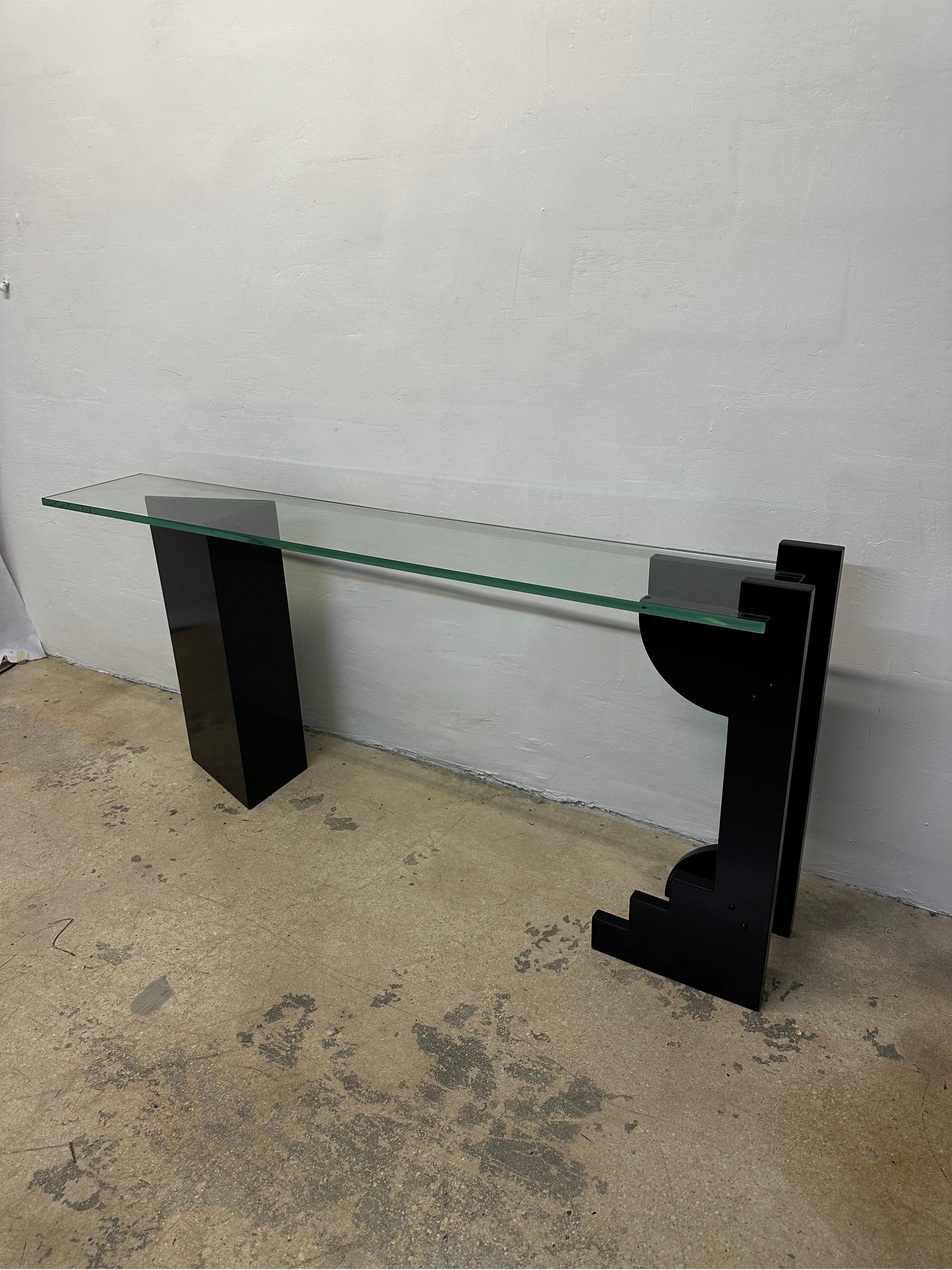 Post Modern Black Lacquered Glass Top Console Table, 1980s For Sale at ...