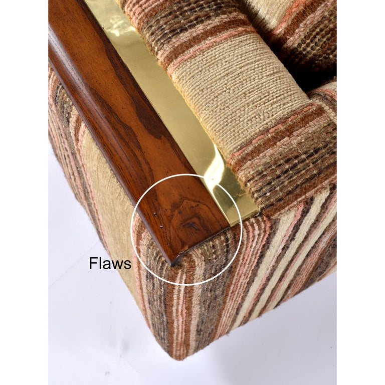 Post Modern Brown Striped Wood and Brass Accent Tuxedo Armchair For ...