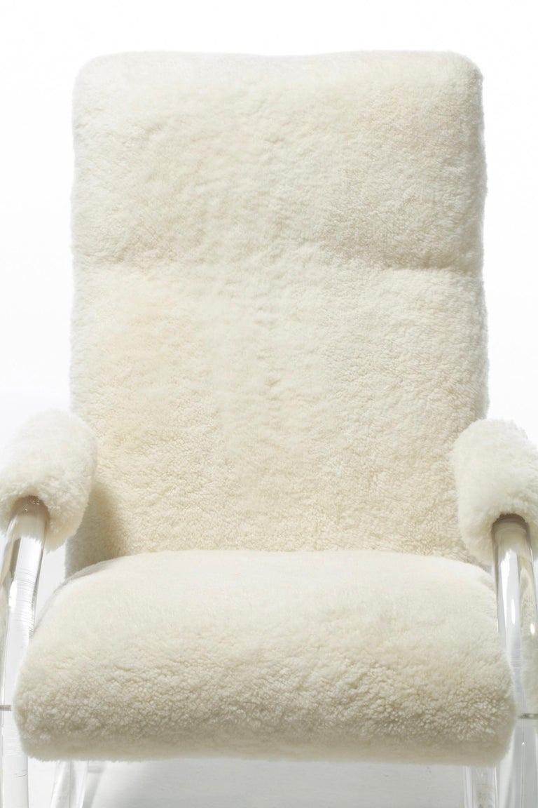 Post Modern Charles Hollis Jones Style Lucite Rocker in White Shearling ...