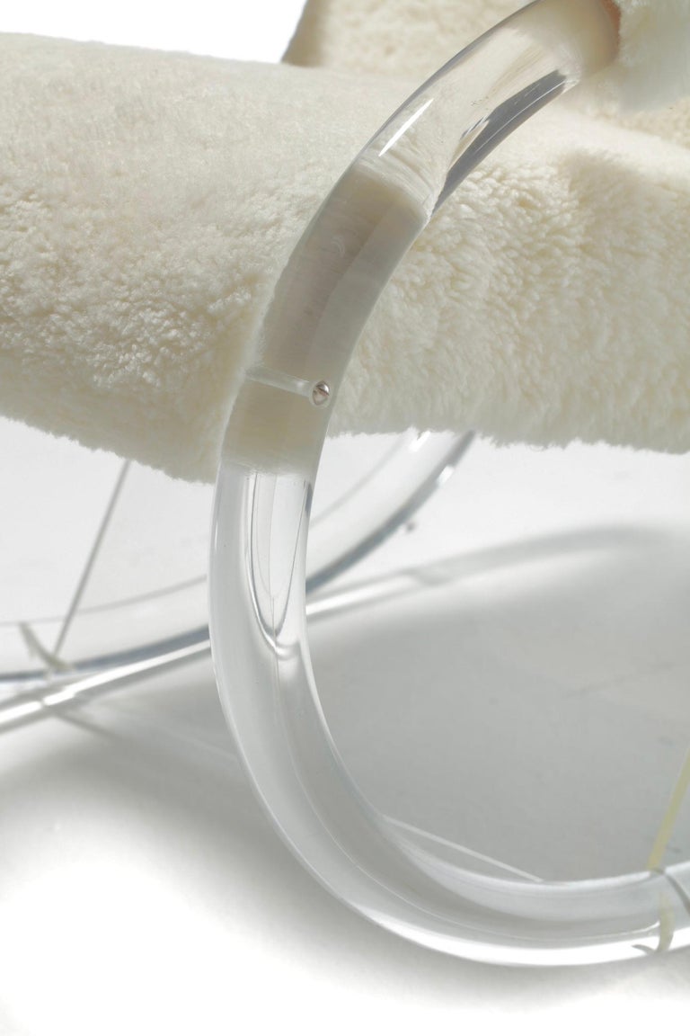 Post Modern Charles Hollis Jones Style Lucite Rocker in White Shearling ...
