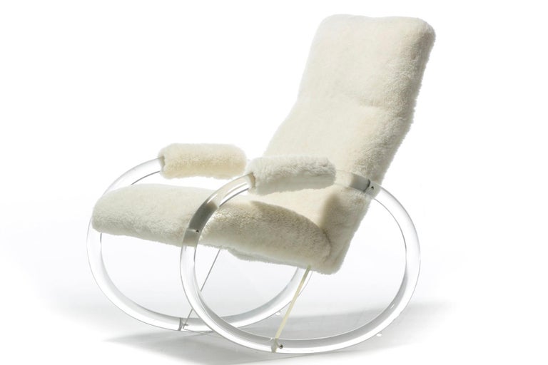 Post Modern Charles Hollis Jones Style Lucite Rocker in White Shearling ...