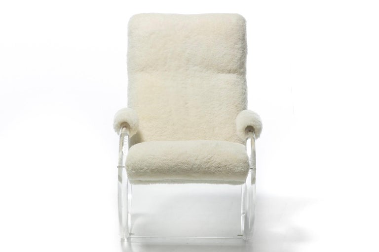 Post Modern Charles Hollis Jones Style Lucite Rocker in White Shearling ...