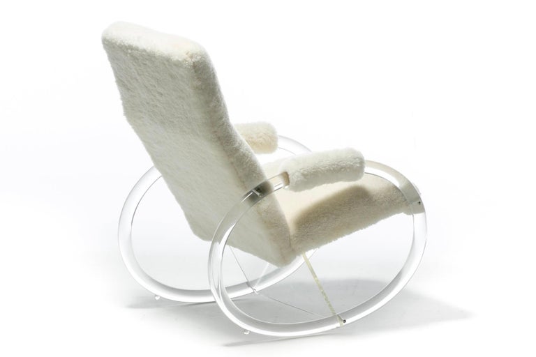 Post Modern Charles Hollis Jones Style Lucite Rocker in White Shearling ...