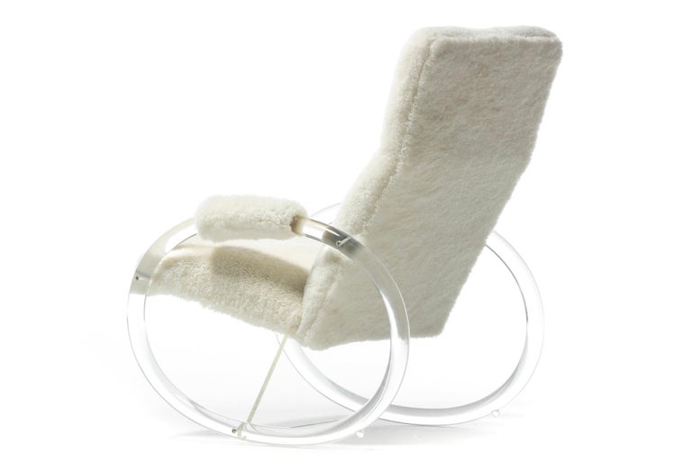 Post Modern Charles Hollis Jones Style Lucite Rocker in White Shearling ...